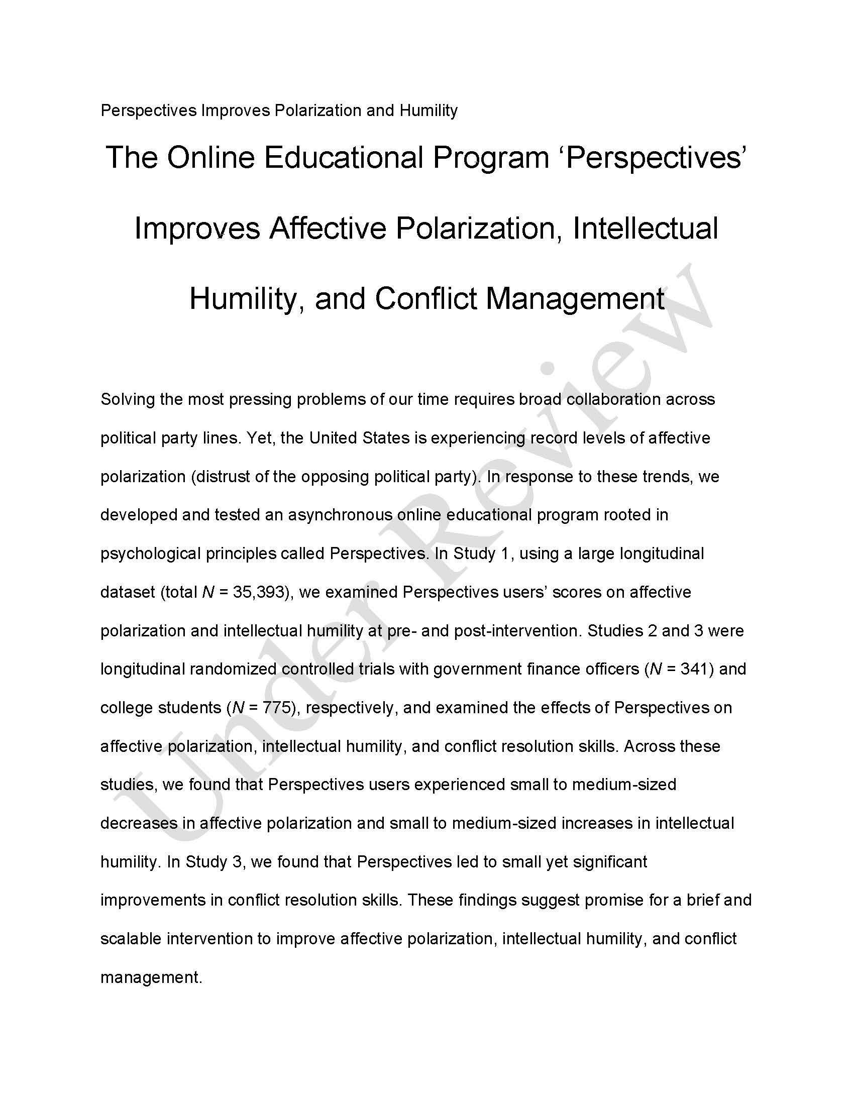 The Online Educational Program ‘Perspectives’ Improves Affective ...